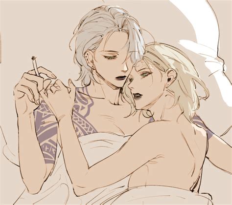 Rule 34 2girls After Sex Aftercare Black Lipstick Blonde Hair Cigarette Cuddling In Bed