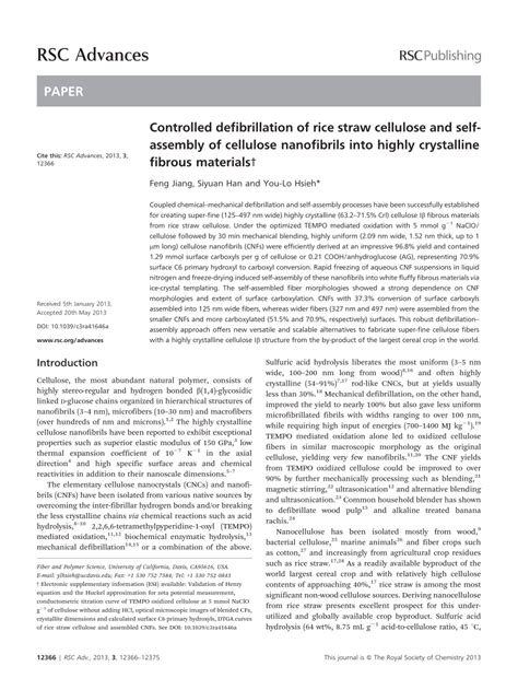 Pdf Controlled Defibrillation Of Rice Straw Cellulose And Self