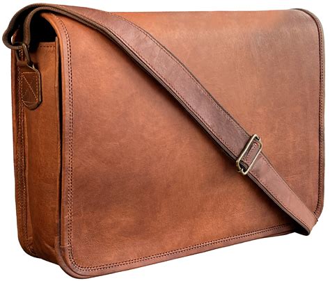 Rustic Town Leather Laptop Bag 14 Inch Messenger Satchel Crossbody For Men Women Brown