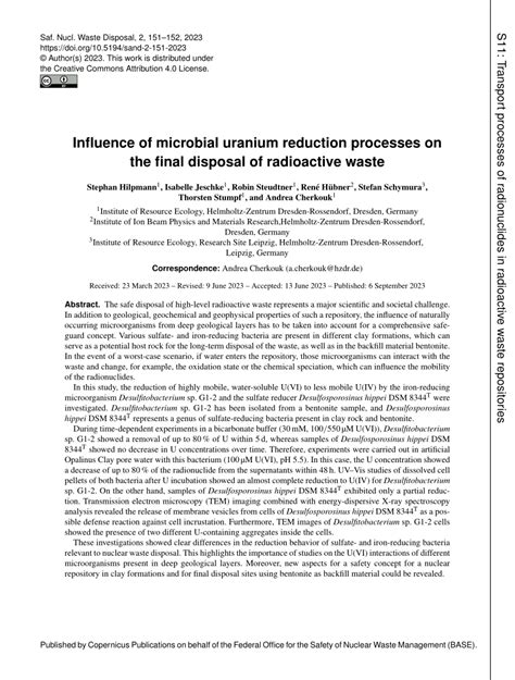 Pdf Influence Of Microbial Uranium Reduction Processes On The Final