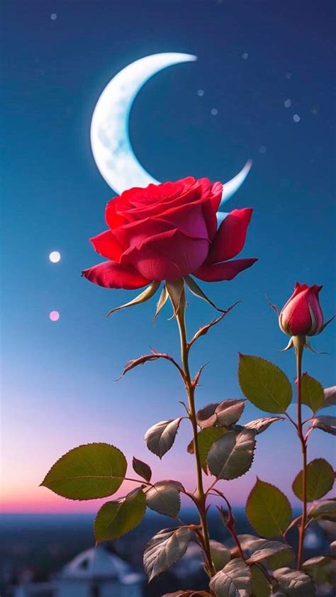 Rose And The Moon Beautiful Flowers Wallpapers Amazing Nature Photos