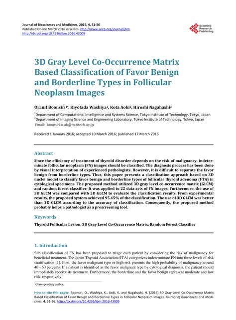 Pdf 3d Gray Level Co Occurrence Matrix Based Classification Of Favor Benign And Borderline
