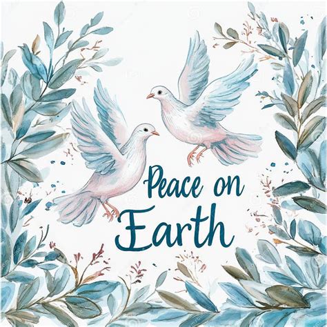 Peace On Earth With Doves And Blue Floral Frame Illustration Stock