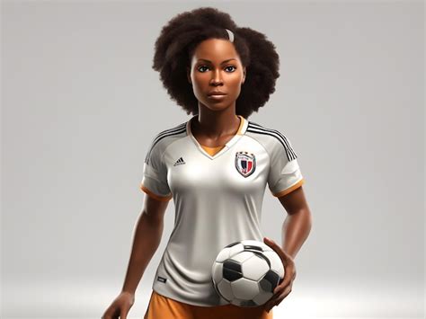 3d 만화 흰색 배경에 아프리카계 미국인 여성 축구 선수 프리미엄 사진