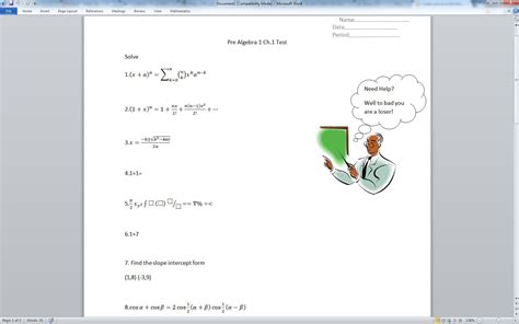 Microsoft Offices Math Test Template R Math