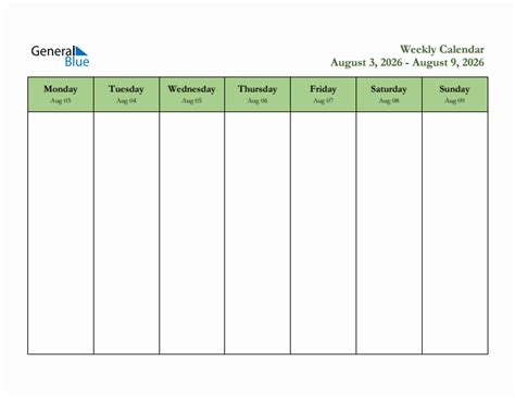 Weekly Planner Template August 3 August 9 2026