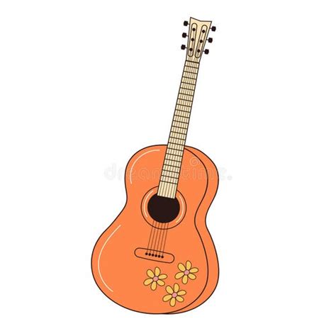 Guitarra Hippie Con Adorno De Flores Instrumento Musical Retro Vintage