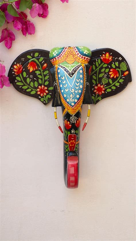 Wooden Elephant Head Wall Hanging Wall Decor Ethnic Indian Style