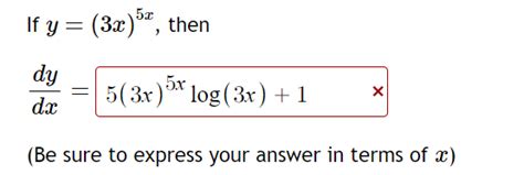 Solved If Y3x5x Then Dxdy53x5xlog3x1 Be Sure To