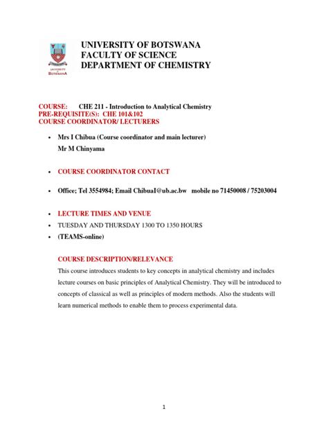 Che 211 Course Outline Pdf Titration Chemistry