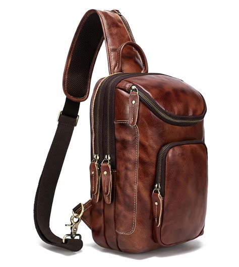 Lannsyne Vintage Full Grain Leather Sling Bag For Men Crossbody Chest