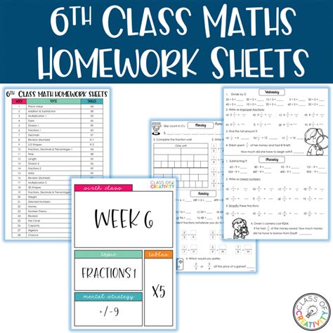 6th Class Maths Homework Sheets For The Entire School Year