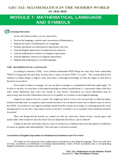 Lesson 1 Mathematical Language And Symbols Bshmandtm Pdf Numbers Ratio