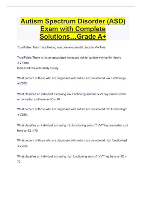 Autism Spectrum Disorder Asd Exam With Complete Solutionsgrade A Asd Stuvia Nl