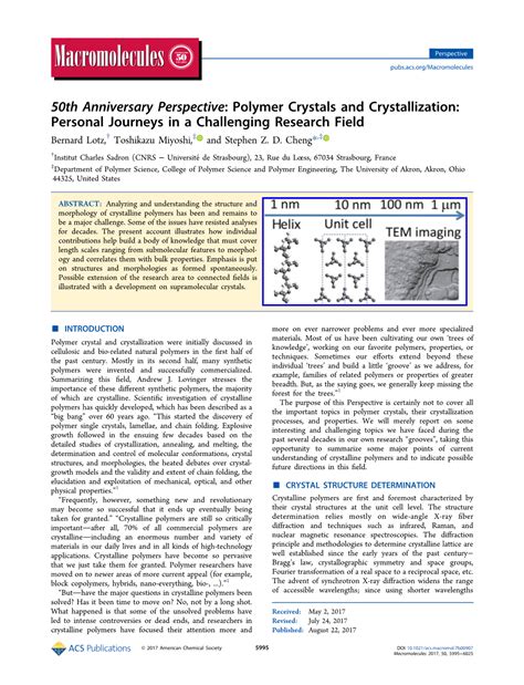 50th Anniversary Perspective Polymer Crystals And Crystallization