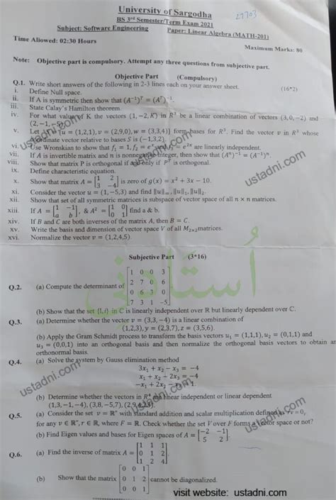 Linear Algebra Bsse 2021 Uos Past Papers Notes And Help For Any