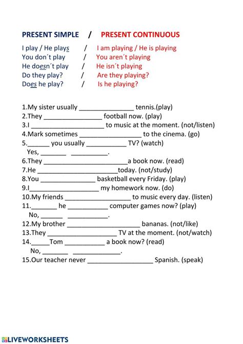 Present Continuous Present Simple Worksheets 5 класс найдено 89 картинок