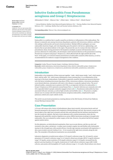 Pdf Infective Endocarditis From Pseudomonas Aeruginosa And Group C