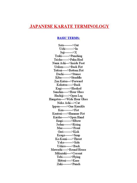 Japanese Karate Terminology Pdf East Asian Martial Arts Combat Sports