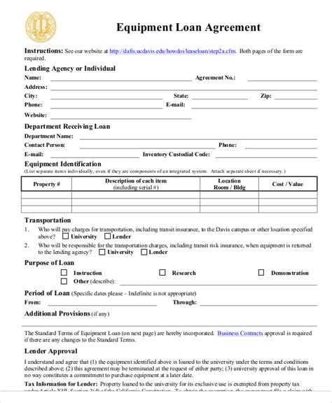 Equipment Loan Agreement Template