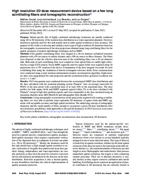 Pdf High Resolution 2d Dose Measurement Device Based On A Few Long