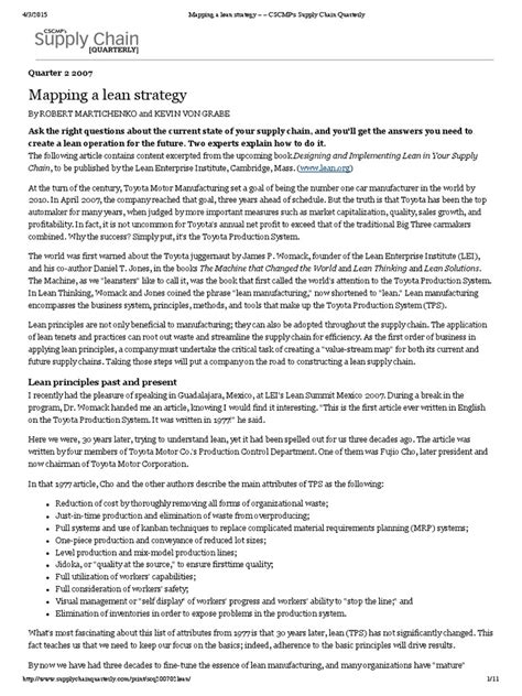 2 Mapping A Lean Strategy Cscmps Supply Chain Quarterly Pdf