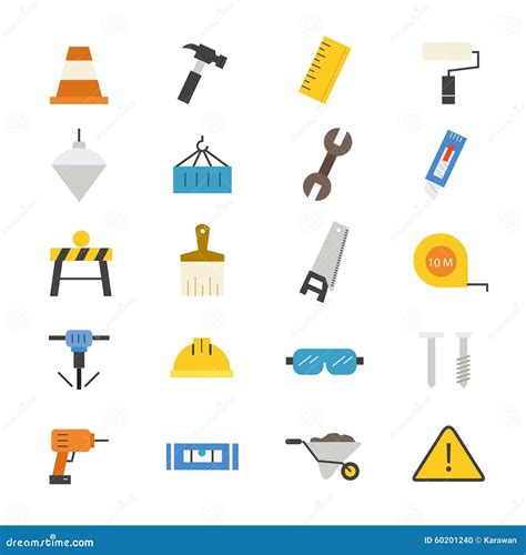 Kleur Van Bouw De Vlakke Pictogrammen Vector Illustratie Illustration Of Hamer Pictogrammen