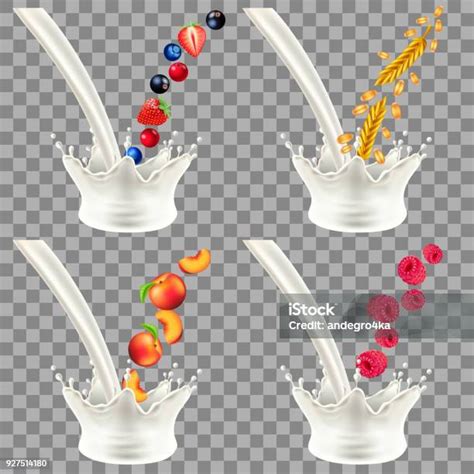 과일과 곡물 3d 현실적인 벡터 설정 우유 스플래시 쏟아져 0명에 대한 스톡 벡터 아트 및 기타 이미지 0명 개념 개체 그룹 Istock