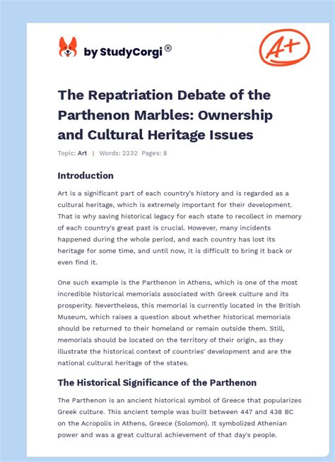The Repatriation Debate Of The Parthenon Marbles Ownership And