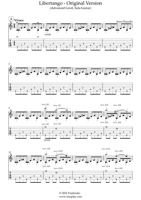 Libertango Original Version Advanced Level Solo Guitar Astor