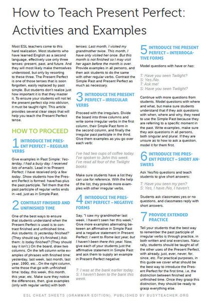 33 Esl Cheat Sheets For English Teachers Grammar Edition The Busy