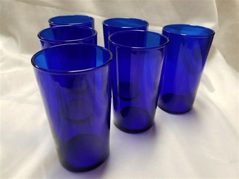 Vintage Hand Blown Cobalt Blue Drinking Glasses Set Of Six 3845385527