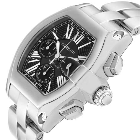 Cartier Roadster Xl Chronograph Black Dial Steel Mens Watch W62020x6 Papers For Sale At 1stdibs