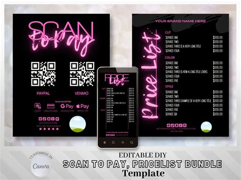Scan To Pay QR Code Sign Price List Template Printable Payment Branding Package Bar Menu