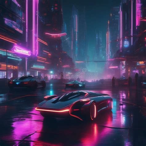 A Futuristic City At Night Flying Cars Neon Lights Cinematic Depth