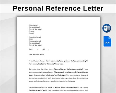 Personal Reference Letter Template Printable Letter Of Recommendation