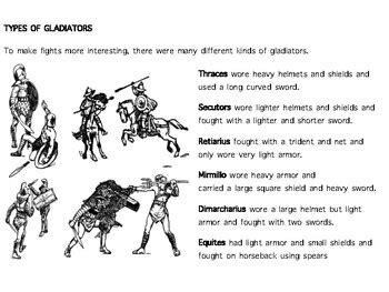 Types Of Gladiators Reading And Project Sheet By Mrgrayhistory