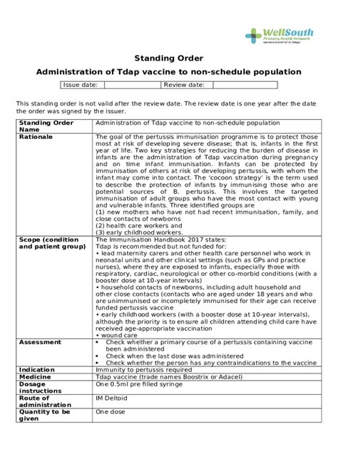 Immunization Protocol With Procedures And Standing Doc Template