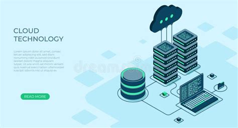 Isometric Cloud Technology With Datacenter And Laptop Web Hosting Concept Cloud Technology
