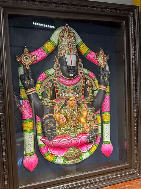 Lord Balajivenkateswara Swamy With Lakshmi 3d Embossed Tanjore Art