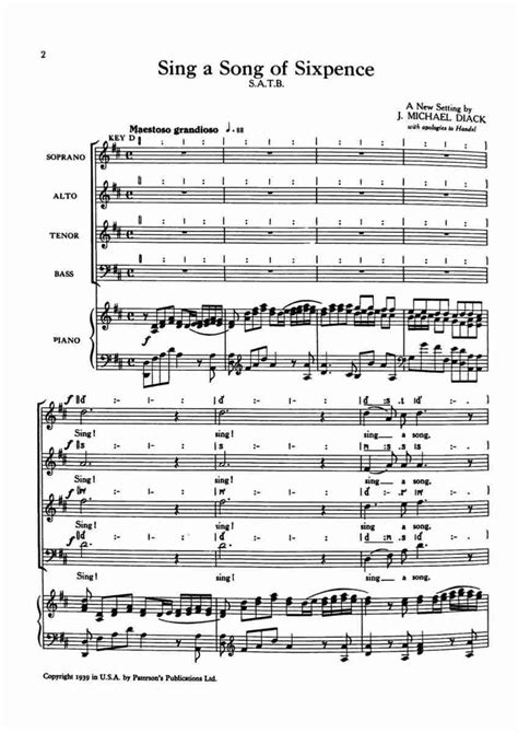 Diack John Michael Sing A Sing Of Sixpence Satb And Piano