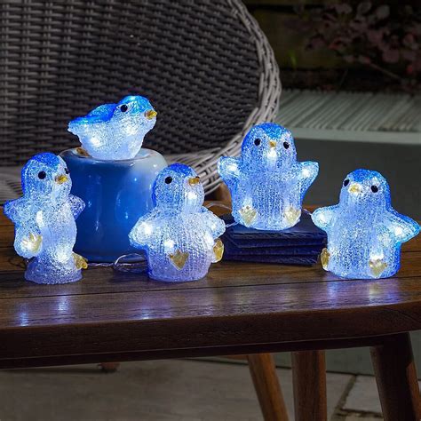 5 X Inlit Mini Penguin Ornaments Battery Powered Light Up Indoor