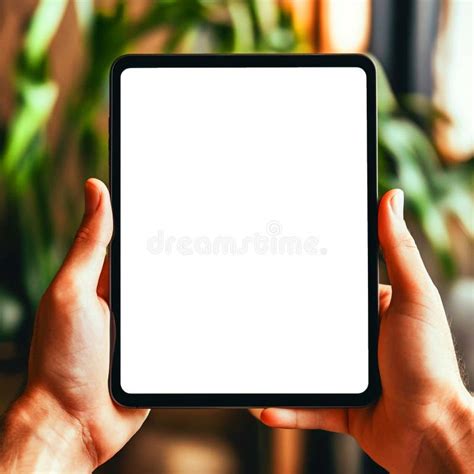 Blank Tablet Screen Mockup Hands Holding Device Stock Illustration Illustration Of Interface