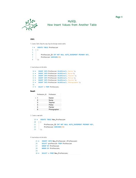 My Sql How To Insert Values From Another Table Docsity
