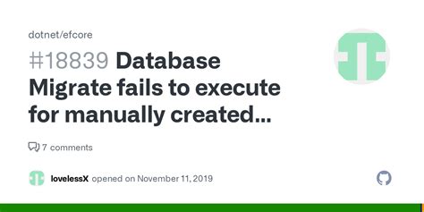 database migrate fails to execute for manually created database · issue