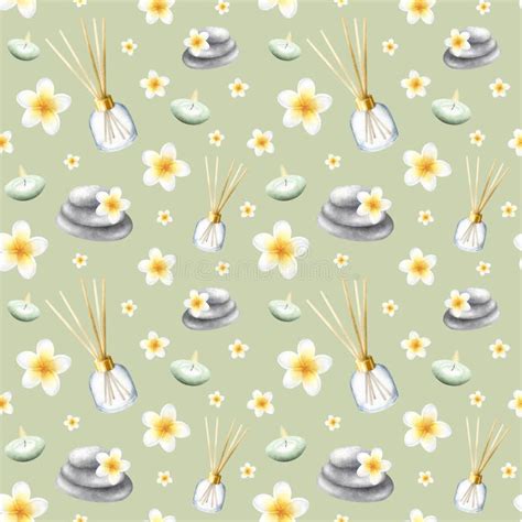 Aroma Diffuser Candles Plumeria Flowers And Stack Pebbles Hand Drawn