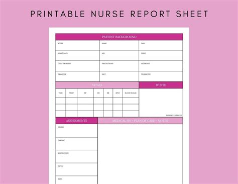 Nurse Report Sheet Nursing Shift Sbar Hand Off Report Printable