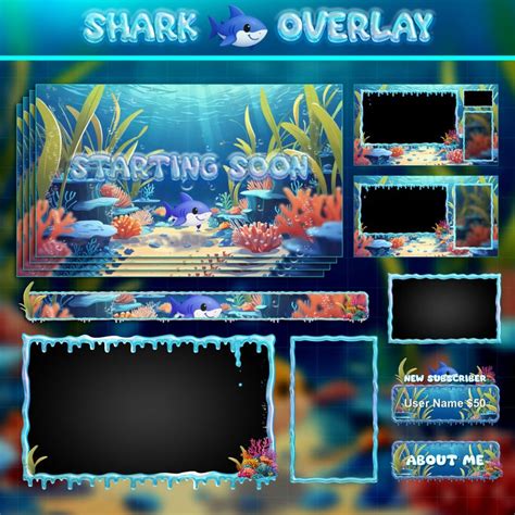 Shark Animated Twitch Stream Overlay Ocean Package Digital Download