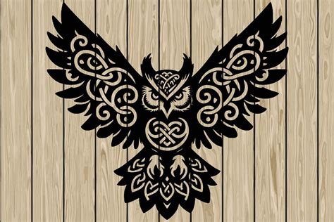 Owl Flying Celtic Stencil Silhouette Svg Gráfico Por Cosmosfineart