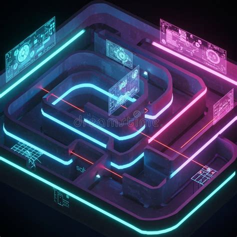 Futuristic 3d Digital Interface Featuring Neon Blue And Pink Glowing